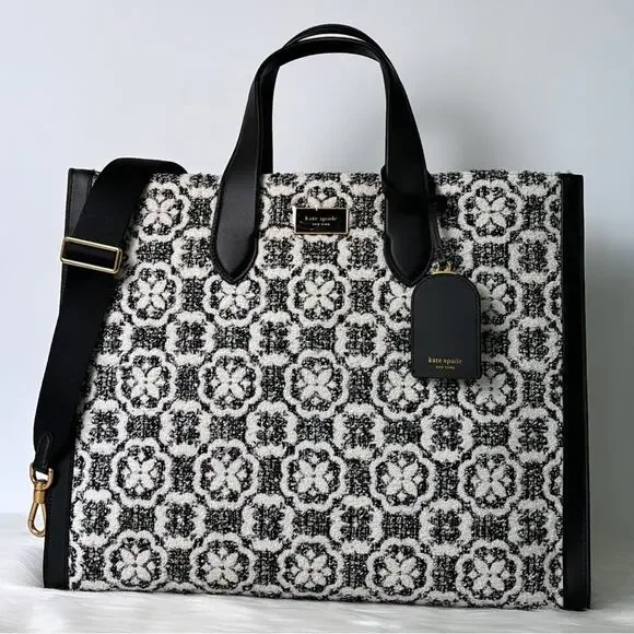 NWT Kate Spade Manhattan Spade Flower Monogram Tweed Large Tote Purse